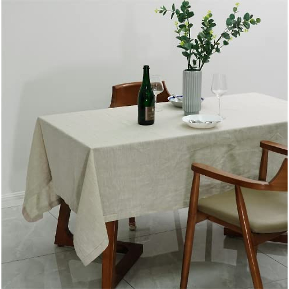 EVERLY Linen Hemstitch Tablecloth, 100% Stonewashed French Linen TableCloths for 6-Foot Rectangle Tables 60x84 Inches, Washable Thanksgiving Tablecloths, Decorative Halloween Table Cloth