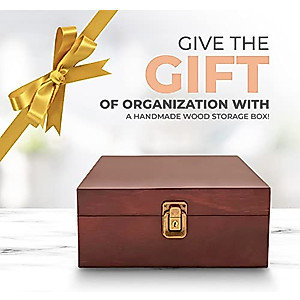 Wooden Storage box with Compartments and Key Lock - Locking Keepsake Box for Collectibles - Decorative Wood Box with Hinged Lid (Dark Brown)