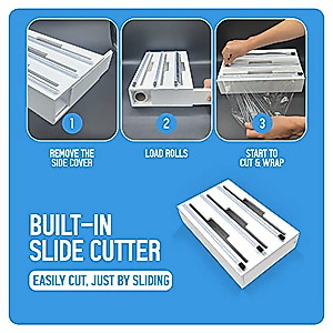 Plastic Wrap Dispenser with Cutter, Saran Wrap Dispenser with Cutter, Plastic Wrap Dispenser, Aluminum Foil Dispenser, Foil Organizer, Wrap Dispenser, Kitchen Wrap Organizer, 3 in 1 foil Dispenser