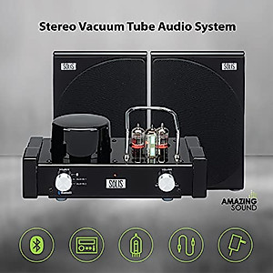 SOLIS SO-8000 Stereo Bluetooth Audiophile Vacuum Tube Audio System Amplifier with VU Meter and Aux-in