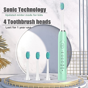 Sonic Electric Toothbrush for Kids and Sensitive Teeth Adult, Gentle Brushing Electric Toothbrush with 4 Medium Brush Heads, 6 Modes with 2 Minutes Smart Timer, Rechargeable Kids Electric Toothbrushes