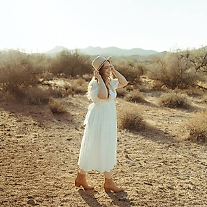 EOGIMI Fashion Women Wide Brim Fedora Floppy Panama Hat with Belt Buckle Beige