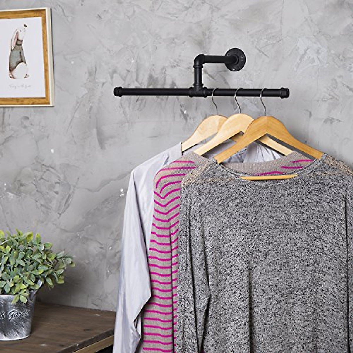 MyGift Matte Black Metal Hanging Clothes Rod, 20 Inch Industrial Pipe Garment Bar for Closet