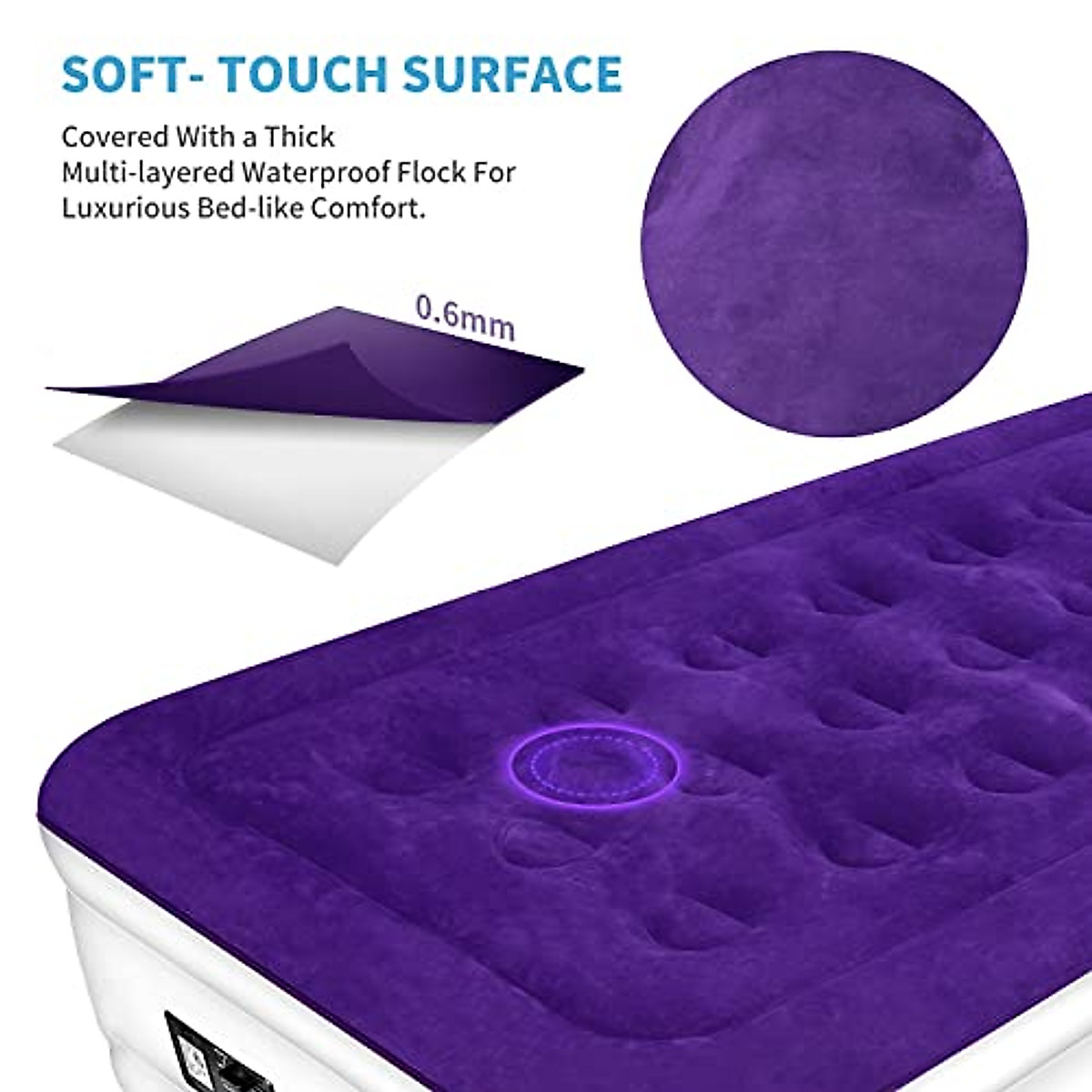 CHILLSUN Queen Air Mattress with Built-in Pump - Best Inflatable Airbed Luxury Double High Inflatable Bed Blow Up Bed for Home Portable Camping Travel, 80x60x18in, 650lb MAX