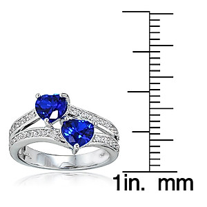 Ice Gems Sterling Silver Created Blue Sapphire and White Topaz Double Heart Friendship Ring, Size 9