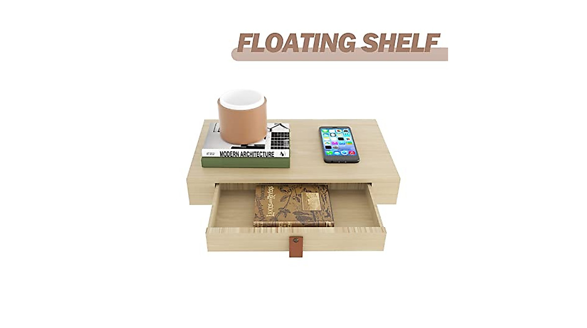 Floating Shelf with Drawer - 16-inch Wall Storage for Bedroom