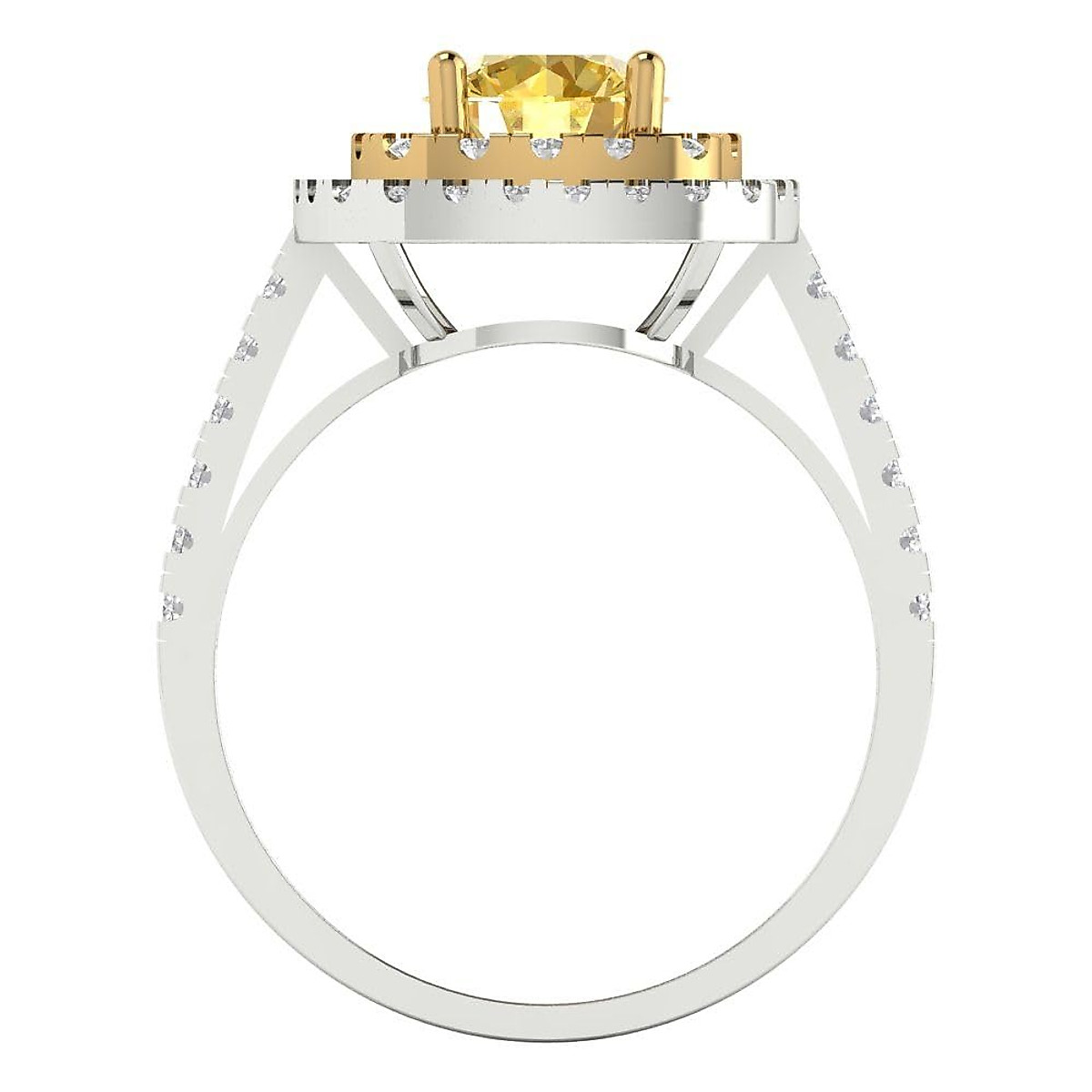 Clara Pucci 1.75ct Round Cut Solitaire Halo Top Natural Citrine Designer Anniversary Bridal Engagement Ring 14k White & Yellow Gold 8.5