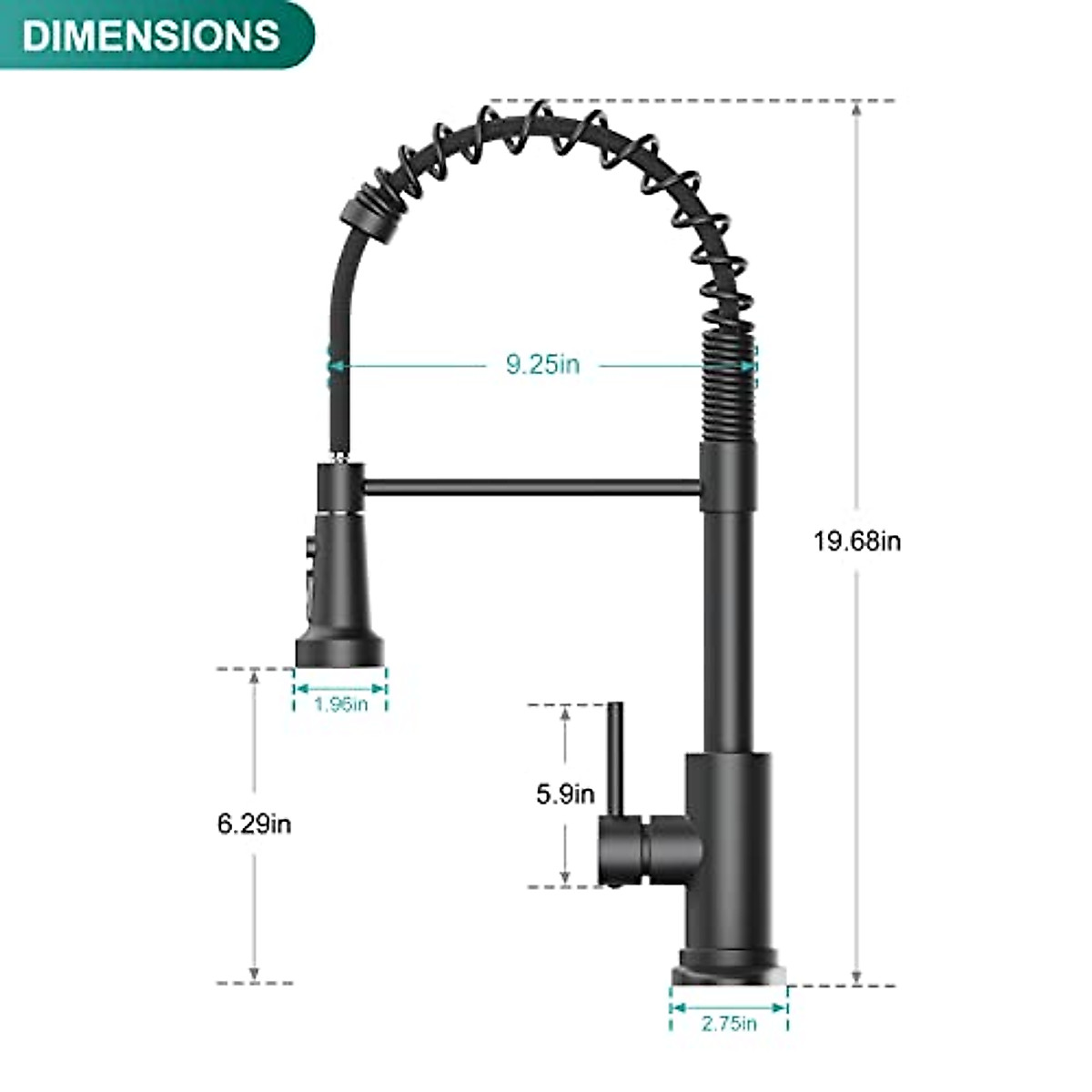 Gptoylife Kitchen Spring Faucets with Pull Down Sprayer-3 Functions Sprayer Commercial Kitchen Sink Faucets | Stainless Steel Single Handle Matte Black Kitchen Faucets for RV Utility Sink with Deck