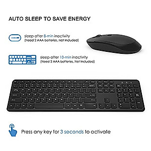 Wireless Keyboard Mouse Combo, Full-Sized 2.4GHz Ultra Thin Silent Cordless Keyboard Mouse Sets with Number Pad & 3 Adjustable DPI for Computer, Laptop, PC, Desktop, Notebook, Windows 7, 8, 10 (Black)