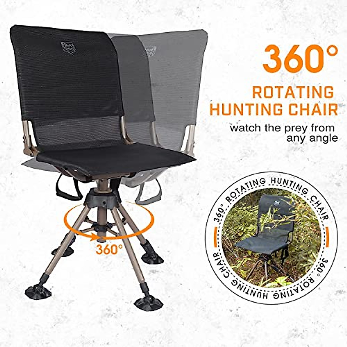 TR Hunting Chair 360 Degree Silent Swivel Folding Chair for Blinds, 400lbs Capacity 2 Legs Adjustable Height Comfortable Stable Hunting Seats, Portable Ground Hunting Chair