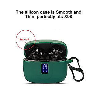smaate Earbuds Case Compatible with TAGRY X08 Wireless Earbuds, Silicon Protective Cover with “S” Shaped Dual Carabiner, with Window for LED Display