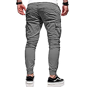 Men's Tactical Cargo Pants Workout Athletic Sweat Sports Pants Expandable Waist Baggy Loose Outdoor Lightweight Breathable Waterproof Quick Dry Military Combat Pants Gym Sweatpants Trousers Dark Gray