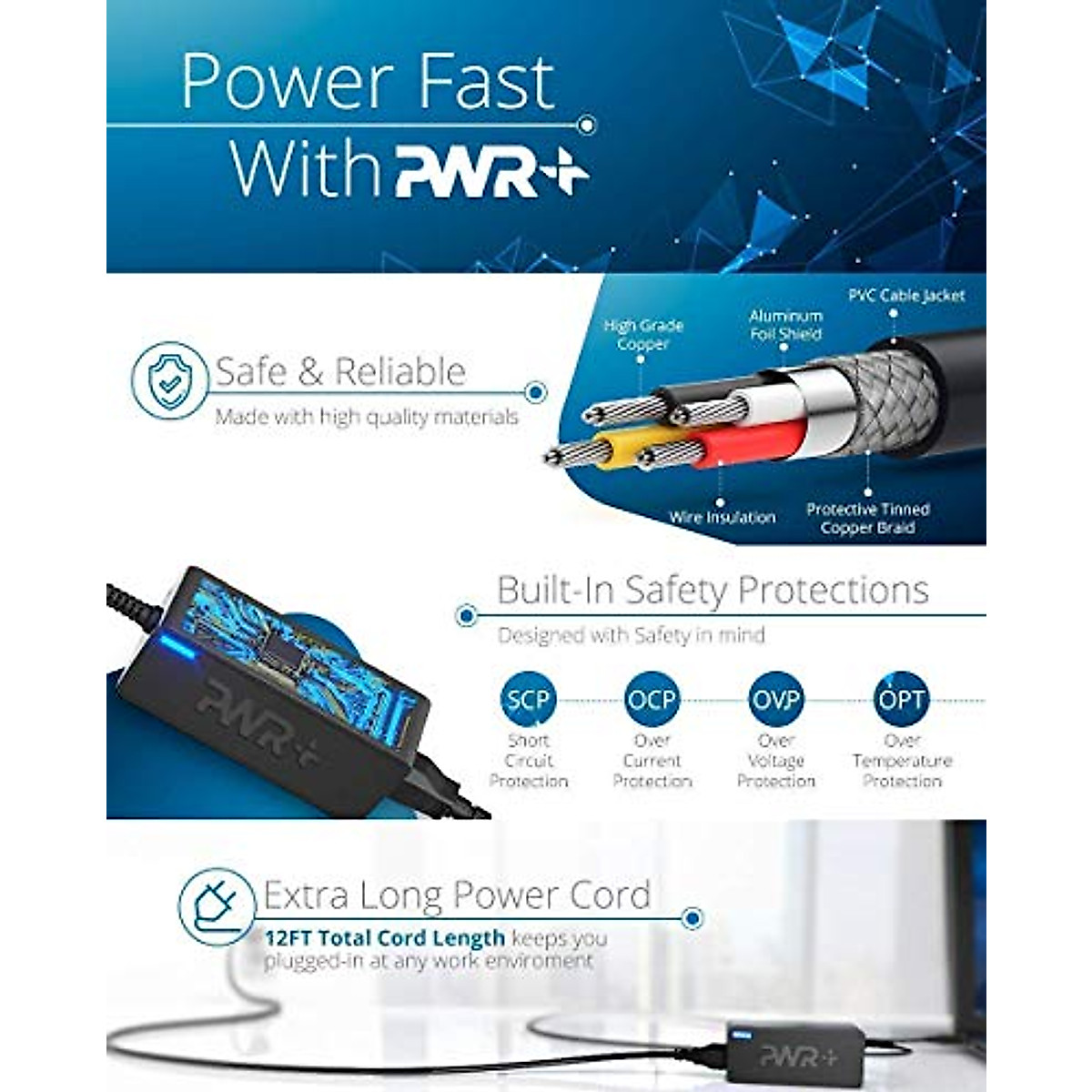 USB-C Laptop Charger Power Adapter: Lenovo Yoga Thinkpad LG Gram Razer Blade Stealth MacBook Acer Samsung Asus Dell XPS Chromebook Microsoft Universal USB C PD3 UL Listed