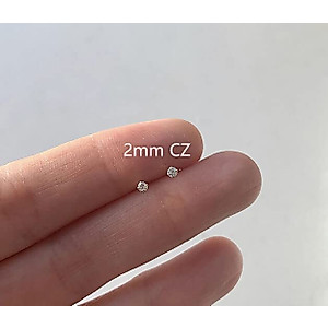 Tiny 2mm CZ Stud Earrings 14K Gold,Flat Screw Back Cubic Zirconia Earrings Helix Earrings Cartilage Tragus Piercing Jewelry Gift for Women(2mm CZ, Gold)