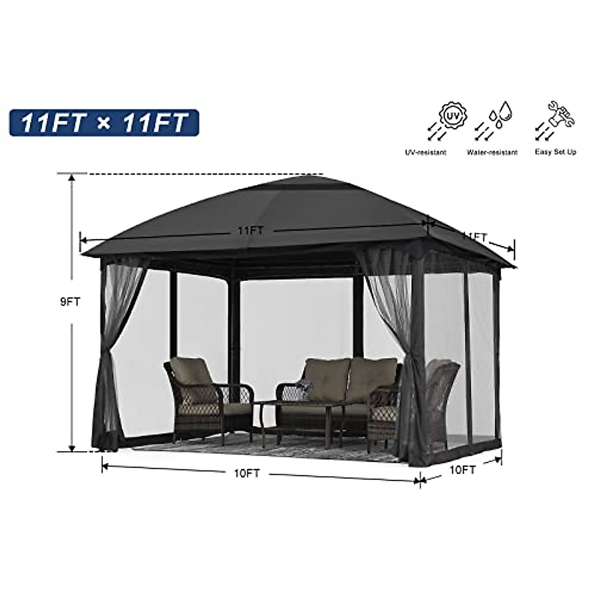 MASTERCANOPY Soft Top Outdoor Garden Gazebo for Patios with Netting Walls (10x10, Dark Gray)