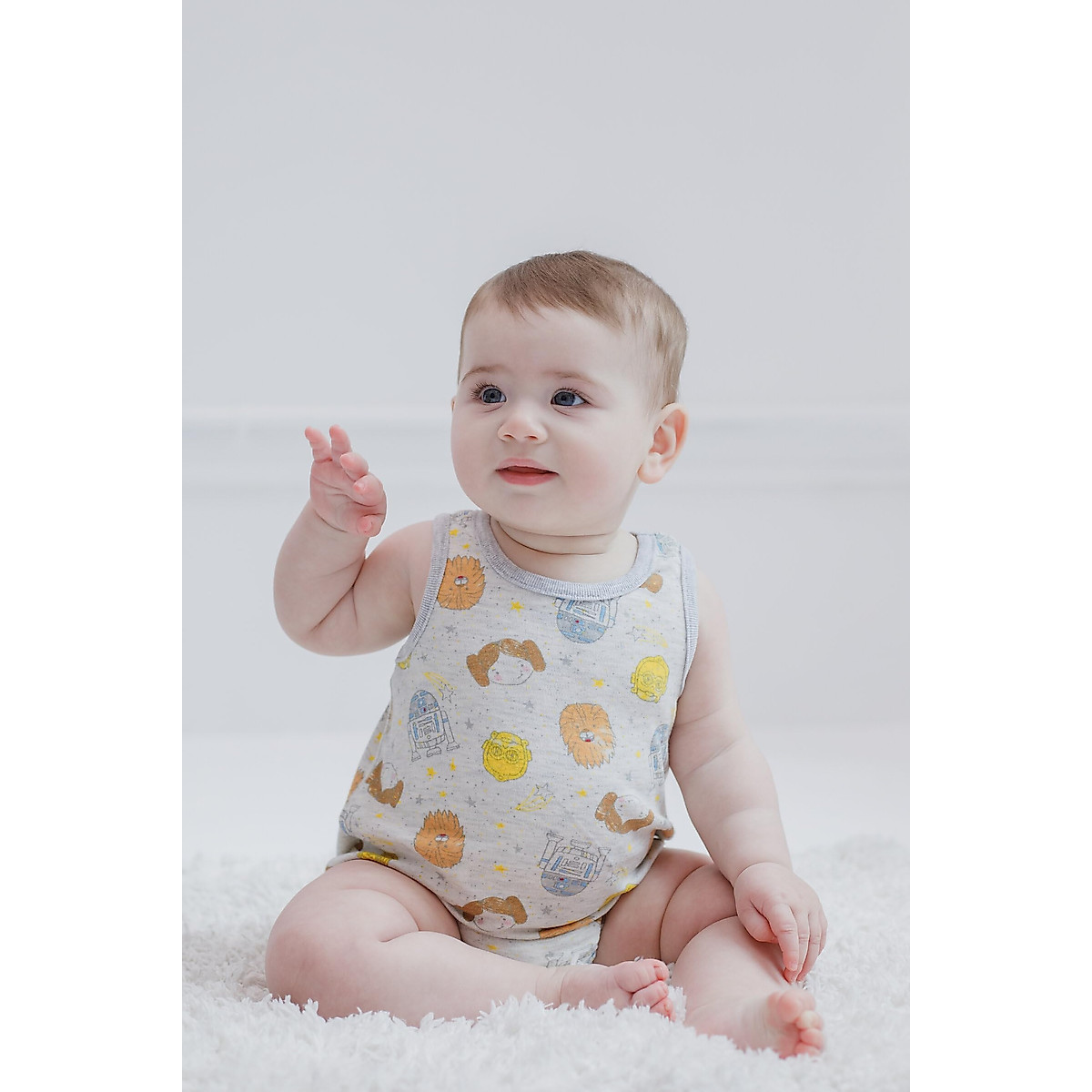 STAR WARS C-3PO Princess Leia Chewbacca R2 D2 Newborn Baby Girls Bodysuit and Romper Grey 0-3 Months