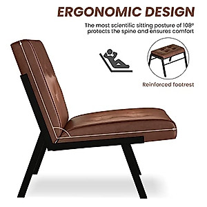 AWQM Accent Chair with Ottoman,Faux Leather Living Room Chair,Upholstered Single Sofa Chair Set with Metal Legs, Button Tufted Lounge Chair with Footrest, Reading Chair for Bedroom Office,Brown