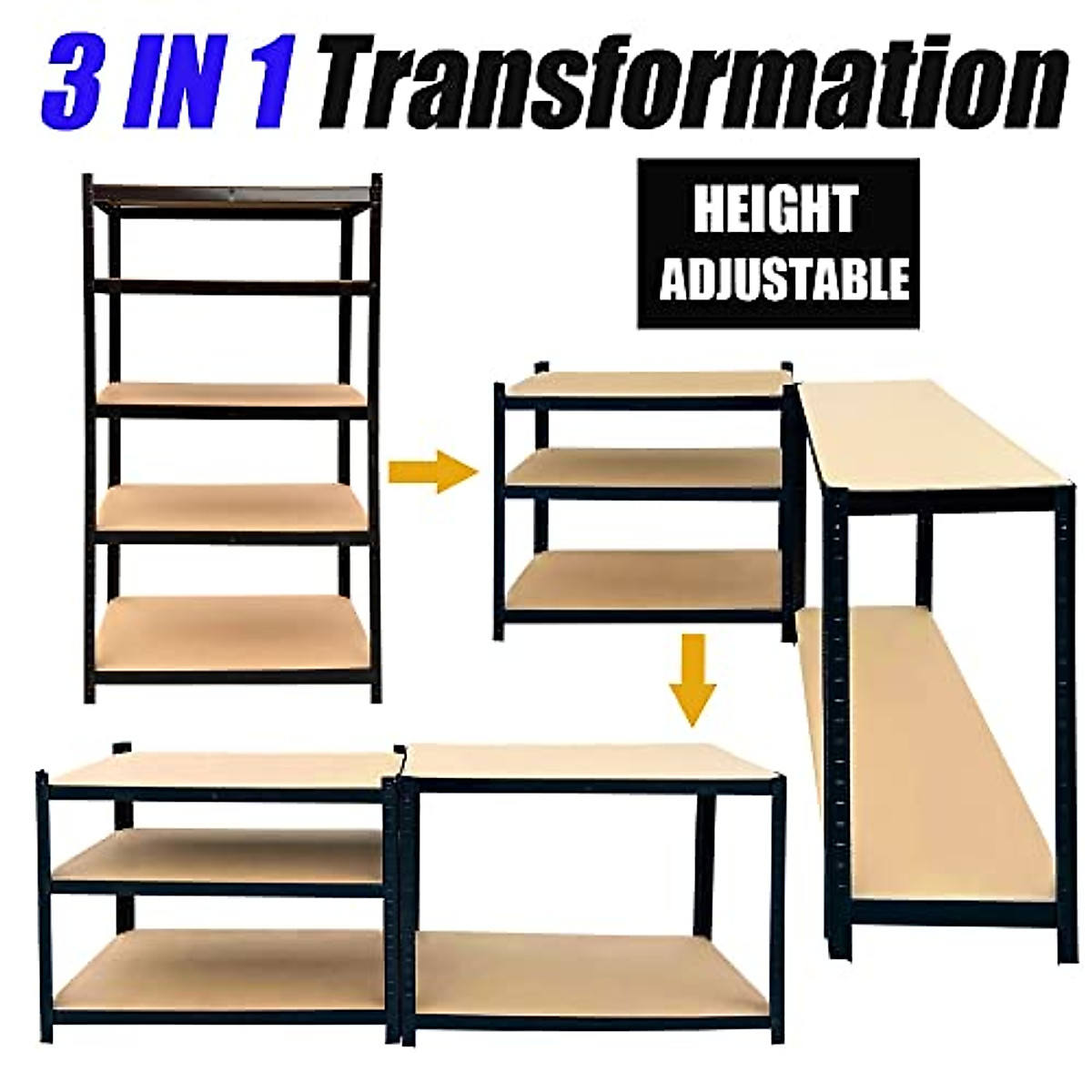 JAOSY Garage Storage Shelves Heavy Duty, Adjustable Shelves 30" Lx12''Wx66 H Shelving Unit with 5-Shelf, Racking Shelf Heavy Duty Garage Shelving Storage Shelves Black Metal Shelf