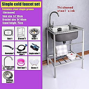 Kitchen sink,utility sink single bowl stainless steel,utility sink free standing,Stainless steel sink with bracket and faucet and other accessories, suitable for hotels, kitchens, restaurants (Siz
