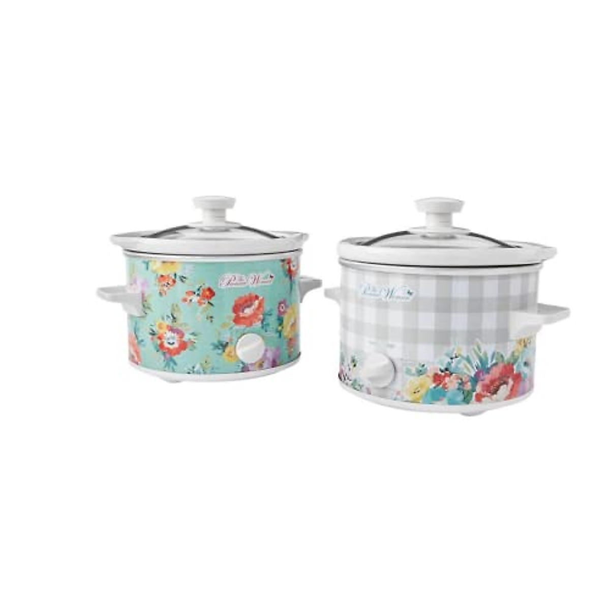 The Bake Shop Pioneer Woman Small 1.5 Quart Slow Cooker 2 Pack Set Sweet Romance Floral and Gingham, multi