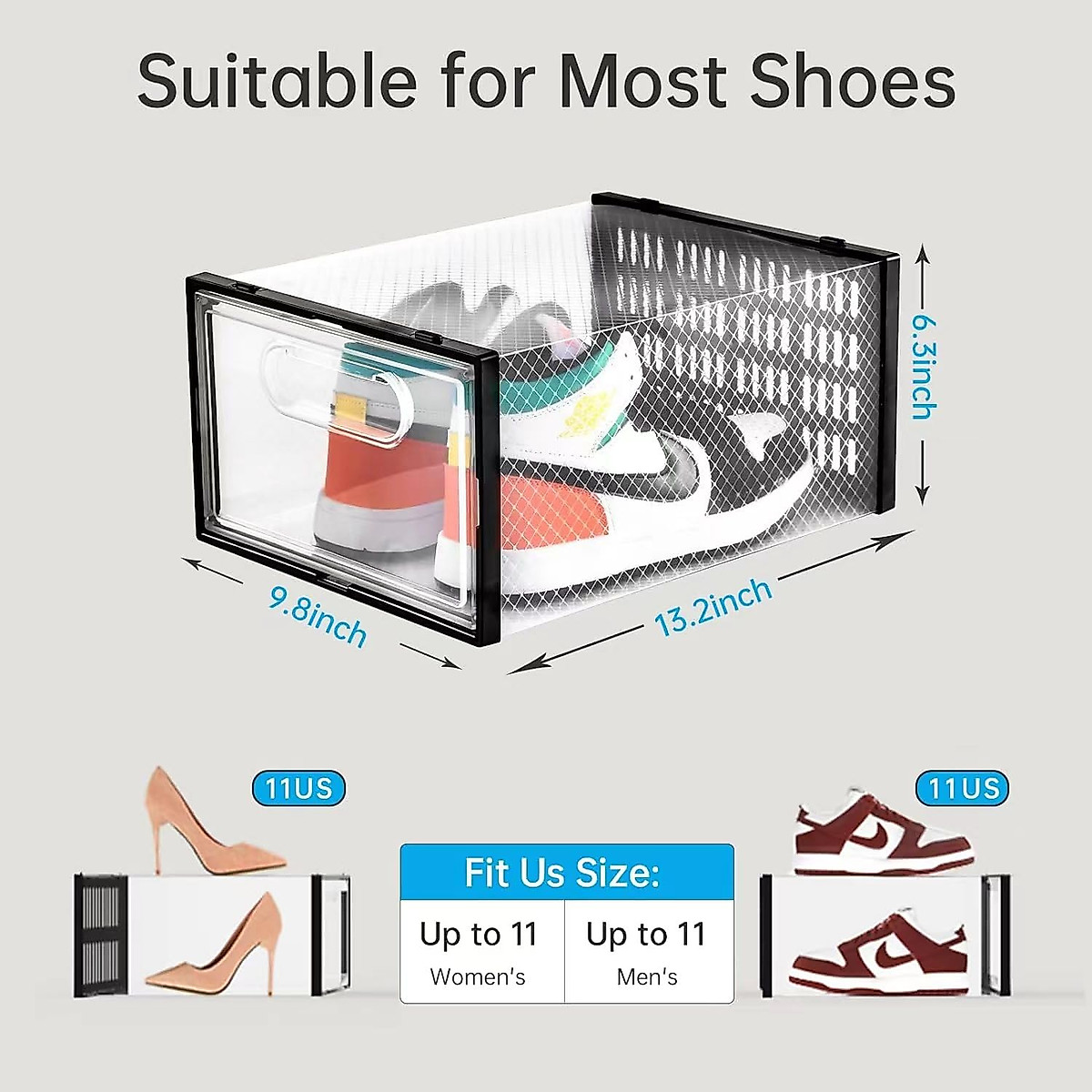 Clemate 15 Pack Shoe Storage Boxes, Clear Plastic Stackable Shoe Organizer for Closet, Shoe Box with Magnetic Door, Foldable Shoe Storage Bin, Sneaker Storage Box Shoe Rack Container Holder