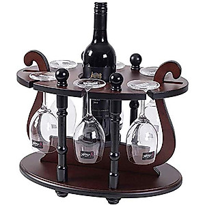 PIBM Stylish Simplicity Wine Racks Free Standing Wine Glass Holder，Round Ding，Solid Wood Creative Wine Display with 6 Glass Rack Amp; 1 Bottle Holder for Bar Wine Cellar Wine Cooler Etc（40X26X32Cm）
