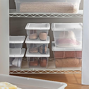 Sterilite 6 Quart Clear Plastic Stackable Storage Container Bin Box Tote with Snap-Close White Lid Organizing Solution for Home & Classroom, 24 Pack