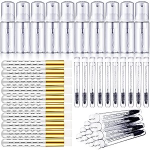 Geiserailie 30 Pcs Lash Shampoo Brushes Soap Bottle Set, 10 Eyelash Extensions Mascara Brushes 10 Peel off Blackhead Nose Cleaning Brush 10 Plastic Foam Reusable Bottle for Women(Simple,White)