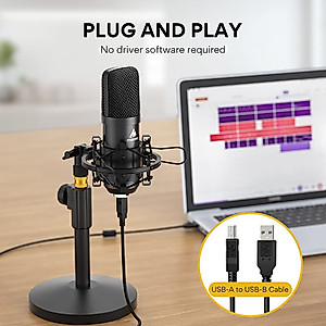 MAONO AU-A04T USB Microphone with AU-MH601 Studio Monitor Headphones Bundle Streaming Podcasting Pack Plug and Play for Computer, YouTube, Music