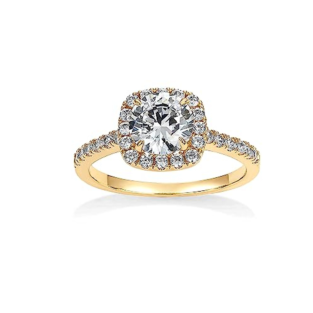 PAVOI 14K Gold Plated Square Halo Engagement Rings | Premium Cubic Zirconia Promise Eternity Ring for Women | Wedding Bands (Yellow Gold, 5)