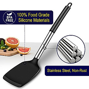 HOTEC Heat Resistant Silicone Solid Turner, Slotted Kitchen Spatulas set kitchen cooking utensils for Nonstick Cookware BPA Free