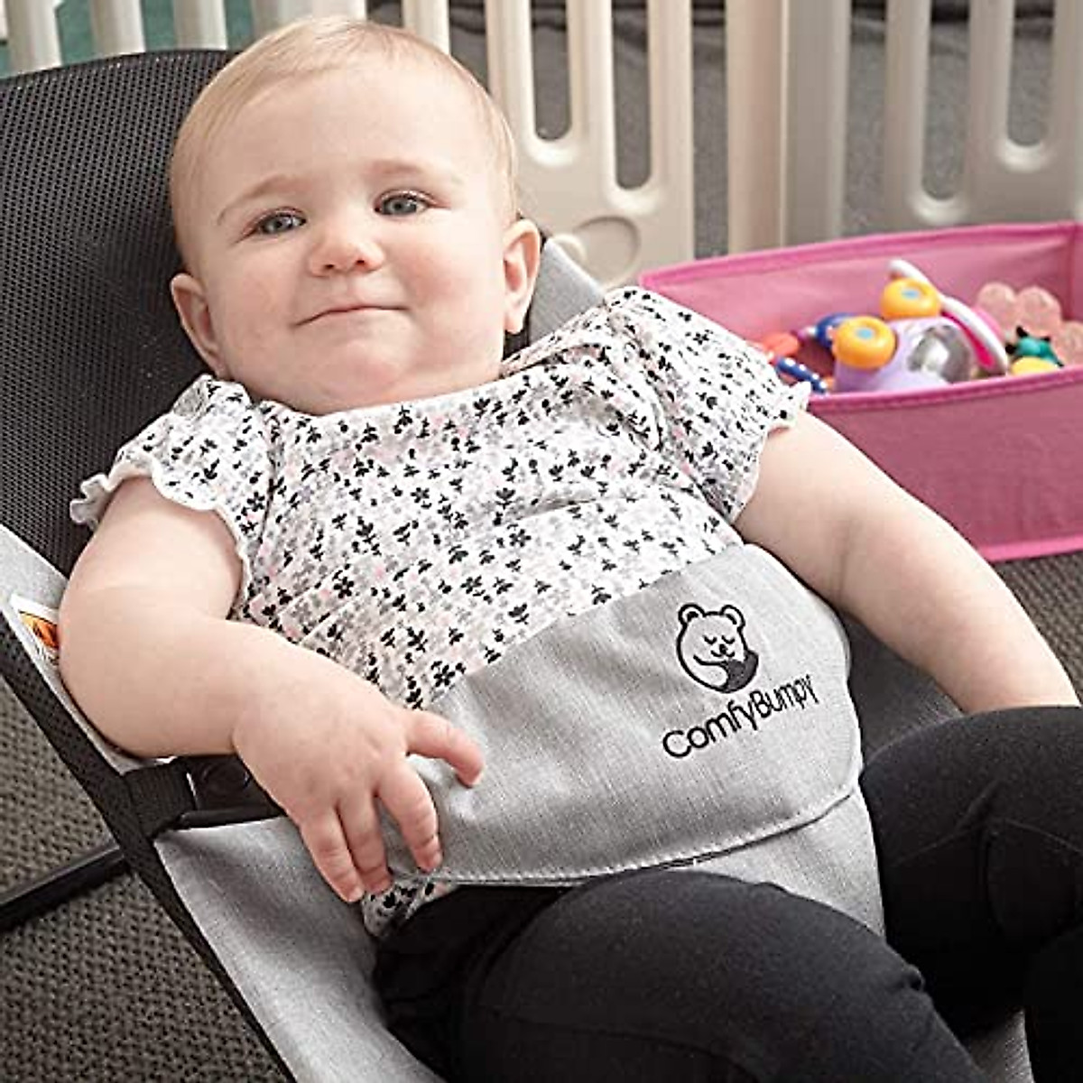 Ergonomic Baby Bouncer Seat - Bonus Travel Carry Case - Safe, Portable Rocker Chair with Adjustable Height Positions - Infant Sleeper Bouncy Seat Perfect for Newborn Babies by ComfyBumpy (Grey)