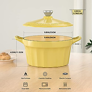 HUABANG Enameled Cast Iron Dutch Oven with Lid, 4.3Qt Pleated Cast Iron Pot w/Enamel Coating Suitable for All Kinds of Cookware,Induction Cooker,Dishwasher,3-5 Person Use,Home Baking (4.3Qt, Yellow)