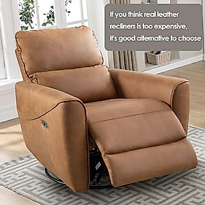 INZOY Power Recliner Swivel Glider, Electric Swivel Rocker Recliners with Lumbar Support, Leathaire Nursery Rocking Recliner Chair Reclining Sofa for Living Room, Brown