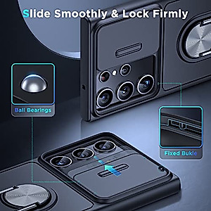 Simtect for Samsung Galaxy S23 Ultra Case with Camera Cover, [Military Drop Protection], Integrated 360 Degree Rotating Ring Kickstand, Protective Phone Case for Galaxy S23 Ultra Case 6.8 Inch- Black