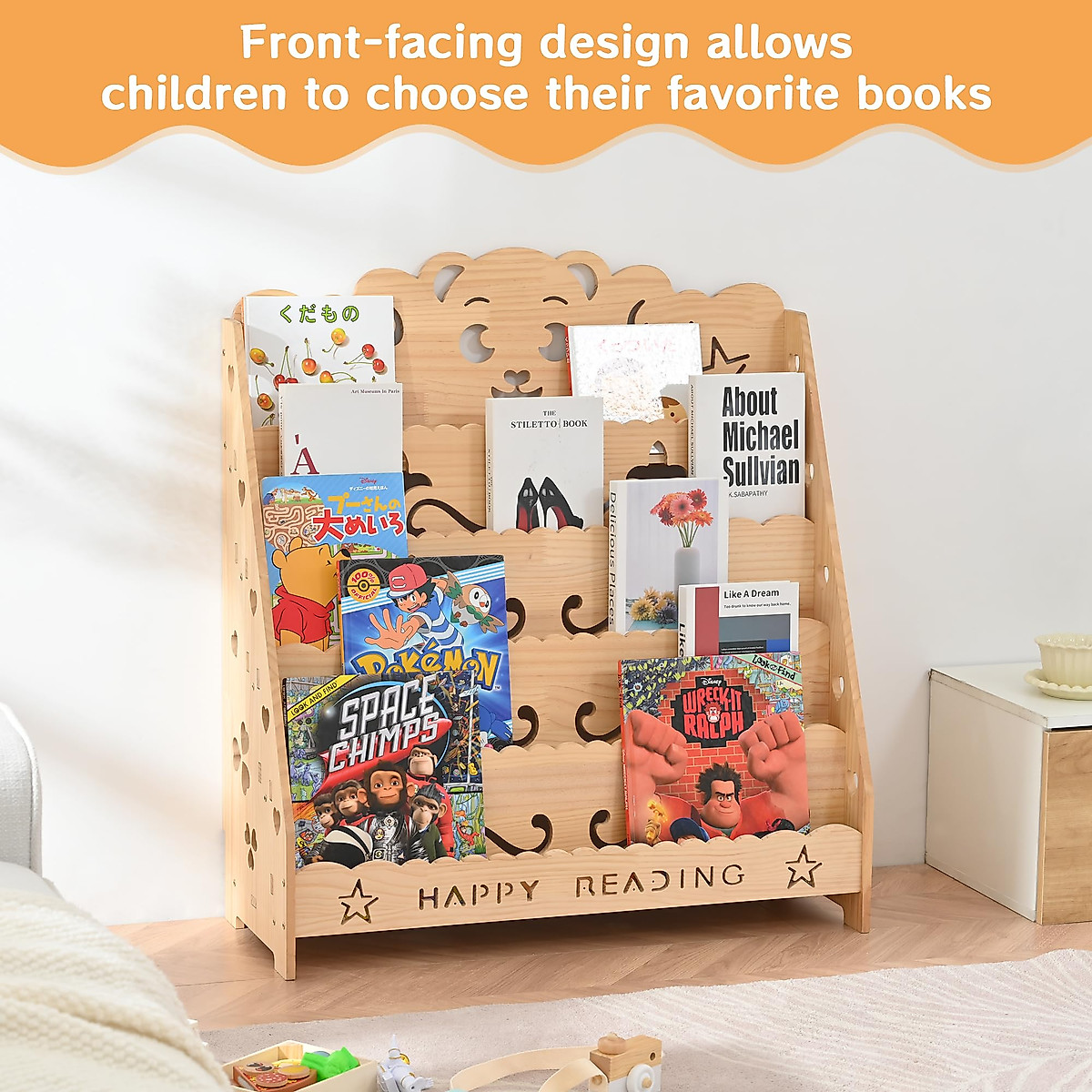 PETKABOO Kids Bookshelf 5 Tier Toy Storage Cabinet Organizer,Toddler Book Shelf,Childrens Baby Bookshelf, Book Display for Nursery, Living Room, Bedroom, Playroom School