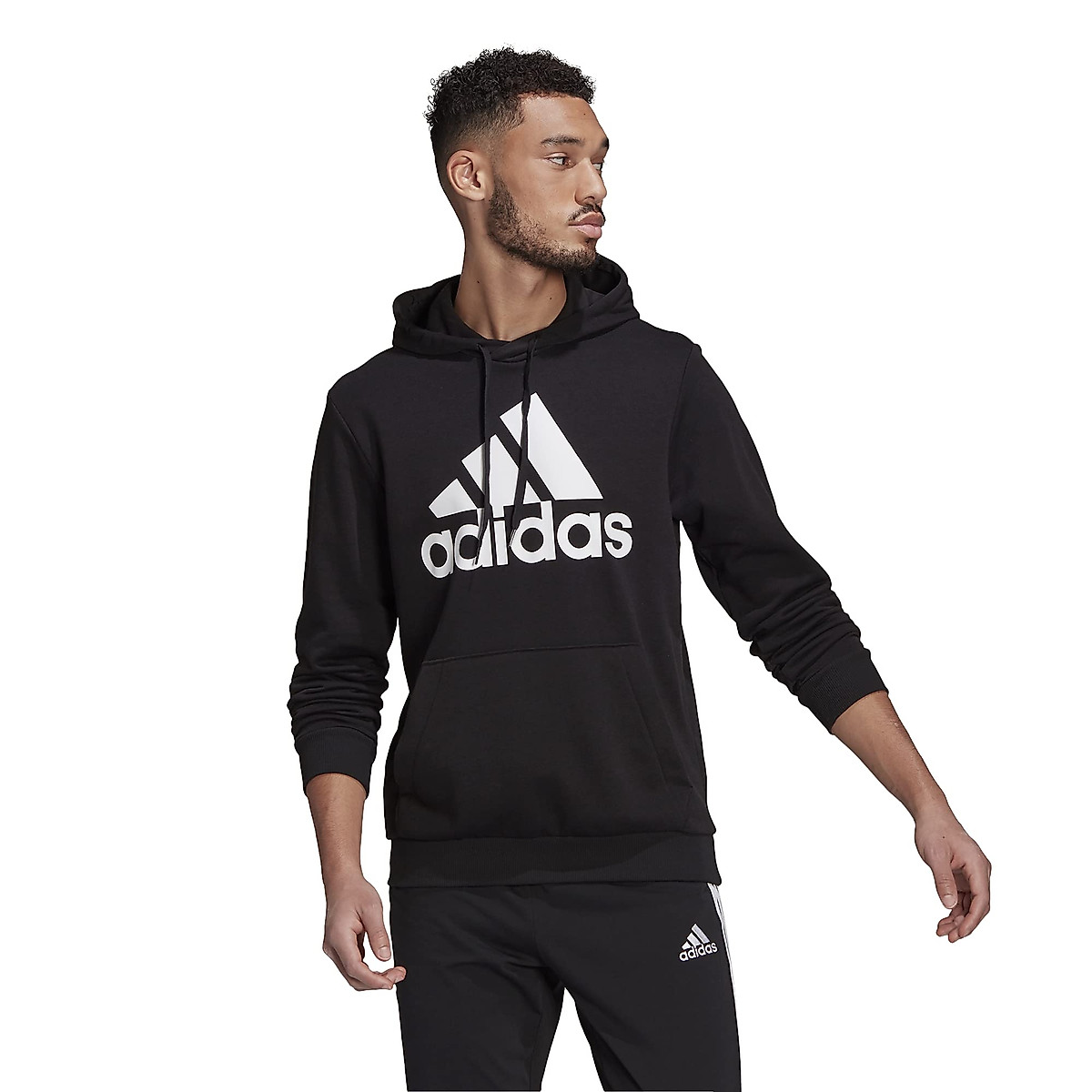 adidas Men's Essentials Big Logo Hoodie, Black/White, Medium