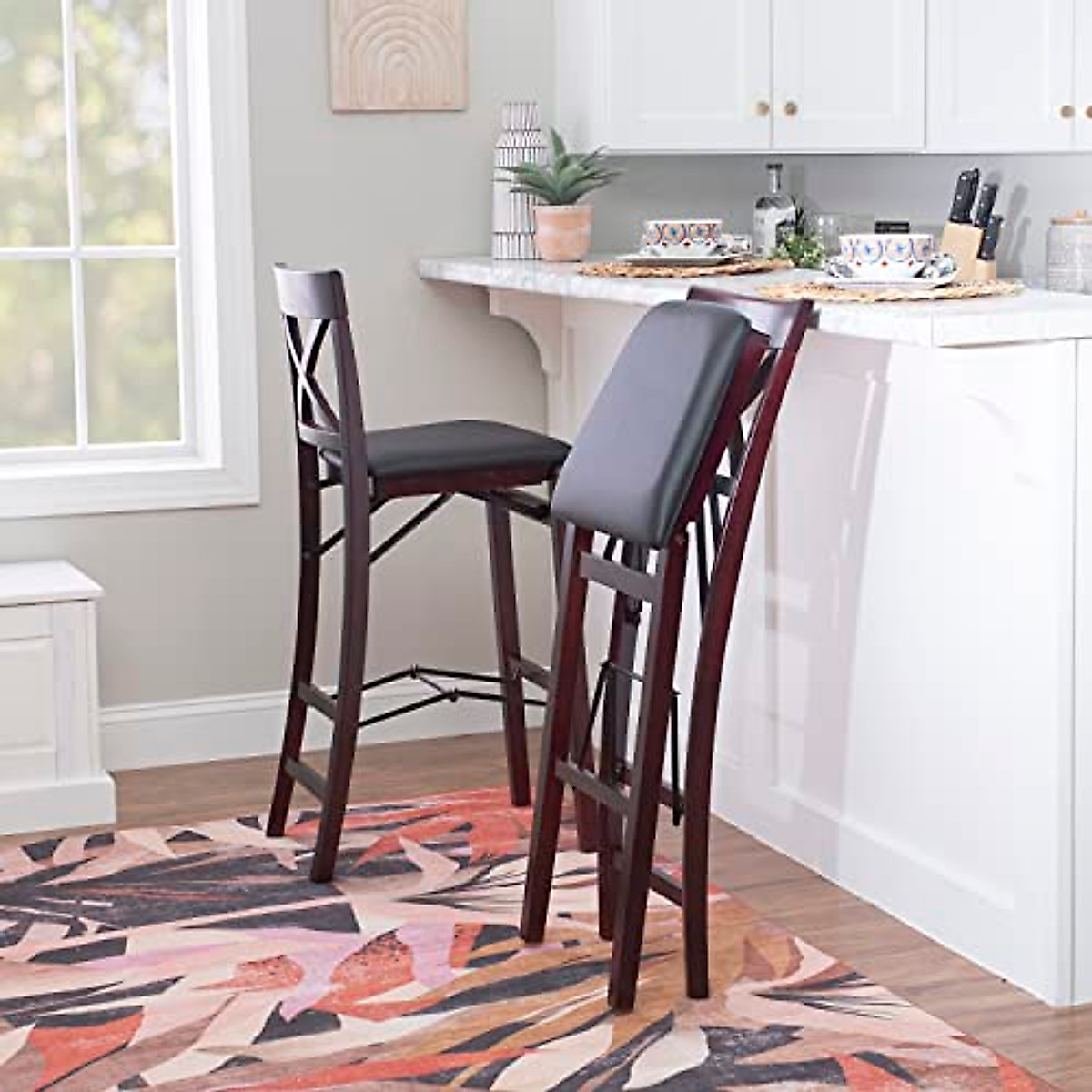 Linon Triena X Back Folding Bar Stool, Brown