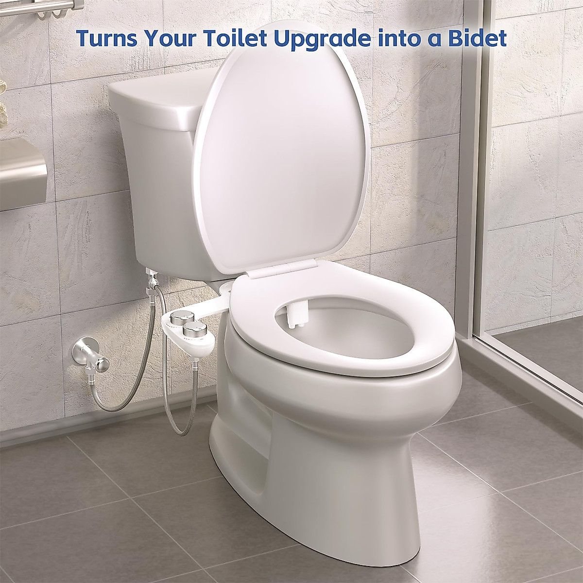 Auterfar Bidet Attachment for Toilet, Dual Nozzle with Self-Cleaning Bidet Toilet Seat, Non-Electric Ultra-Thin Bidets for Existing Toilets, Rear/Feminine Wash with Adjustable Water Pressure