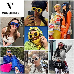 VANLINKER Cute Square Inflated Sunglasses for Women Men Trendy Chunky Glasses Retro Thick Frame Funny Mask Shades VL9733 Black