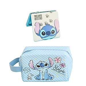 Stitch Travel Cosmetic Pouch, Large Capacity Cartoon Zippered PU Bag, Foldable Makeup Accessories Organizer and Storage for Women and Girls