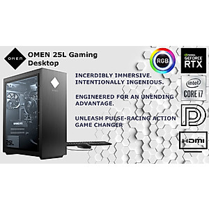 HP Newest OMEN 25L Gaming Desktop PC, Intel Core i7-10700 Octa-Core Processor, RTX 2060 Super, 16GB RAM, 2TB NVMe SSD, RGB Air Cooling, DP, HDMI, Wi-Fi 6, Windows 11 Home, Black