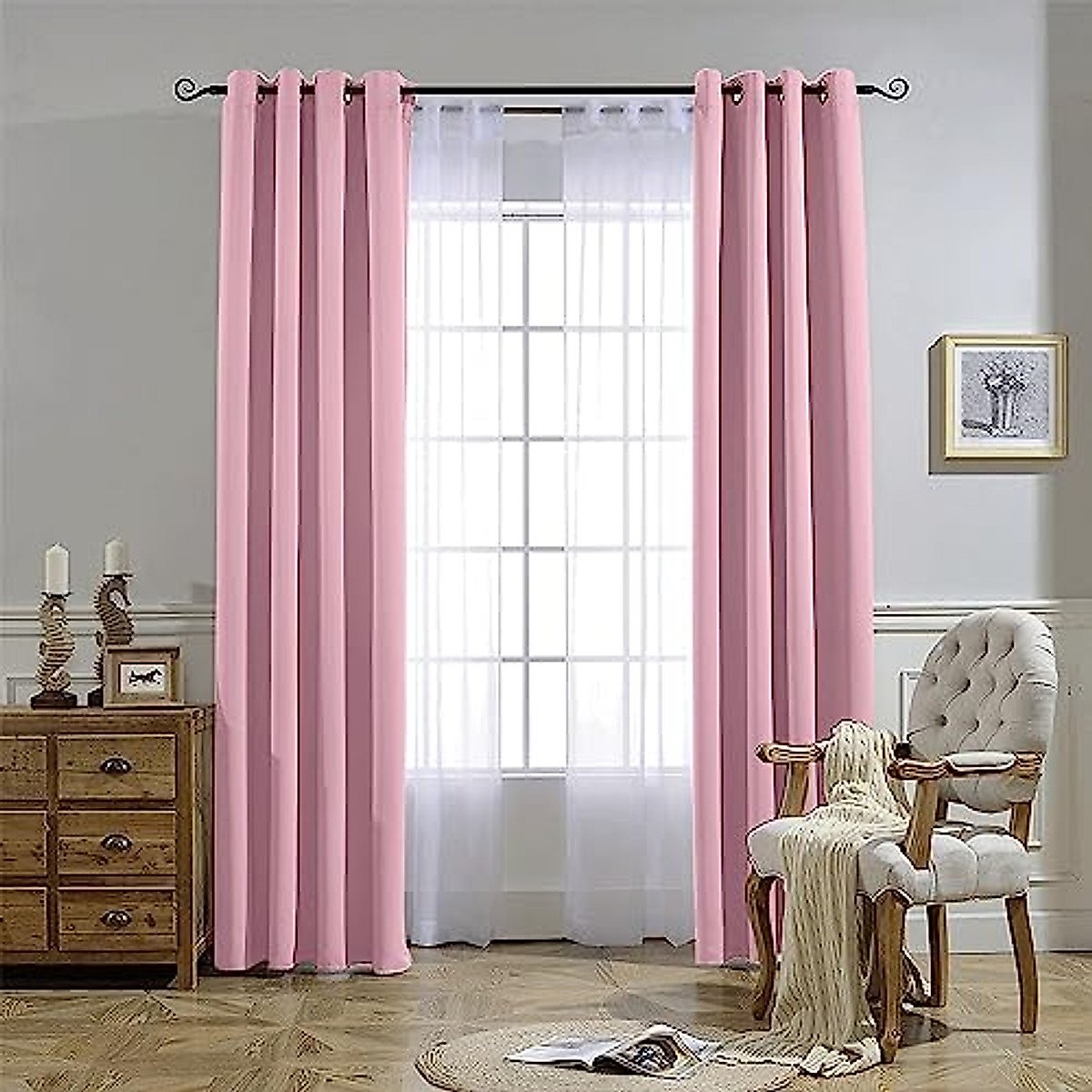 NICETOWN Crystal Pink Blackout Curtains for Bedroom - Grommet Blackout Thermal Insulated Room Darkening Sound Blocking Window Treatments for Girls Room/Teens, 2 Panels, W52 x L84