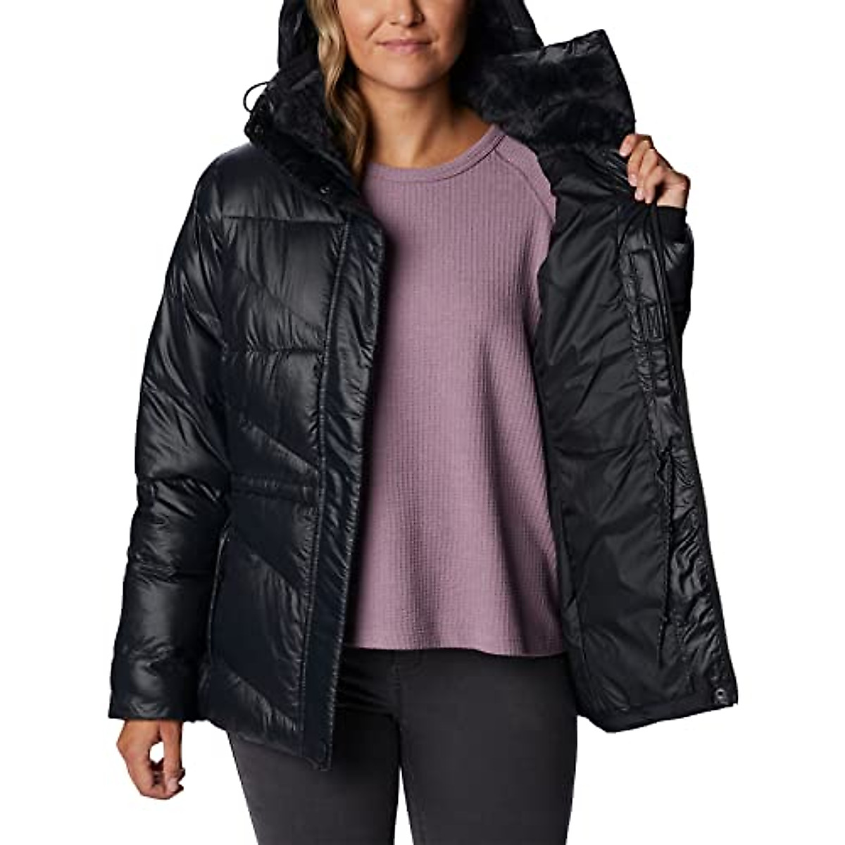 Columbia Women's Peak To Park II Insulated Hooded Jacket, Black Gunmetal, 3X Plus