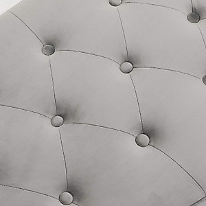 Adeco Half Moon Storage Ottoman, Velvet Upholstered Button Tufted Entryway Bench with Nailhead Trim, Footrest Stool Coffee Table for Bedroom Living Room