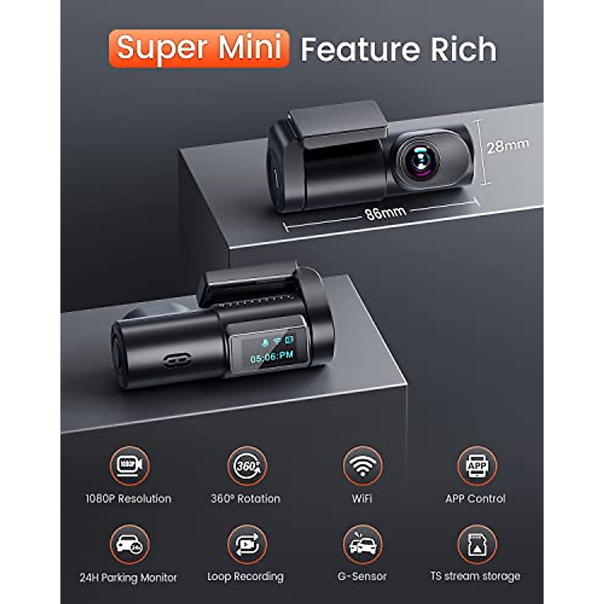 Dash Cam 1080P Car Camera, Dash Camera for Cars, Dash Cam Front with Night Vision, WiFi Car Camera with App, 24h Parking Mode,Motion Detection,Loop Recording, 170°Wide Angle, G-Sensor (X9)
