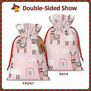 PAILON Cute Cartoon Llama Princess Christmas Gift Bags Cloth Small Gift Bags Portable Drawstring Christmas Gift Bags Reusable Christmas Gift Bag Xmas Gift Bags for Holiday Party Favor Bags