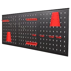 HPDMC Pegboard Wall Organizer 48'' Wide Garage Tool Pegboard Standard Tool Storage Kit - (3) Black Pegboard and Red Accessories