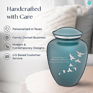 Geturns Embrace Adult Personalized Doves Cremation Urns for Human Ashes I Large Teal Funeral Urn for Men and Women I 200 lbs