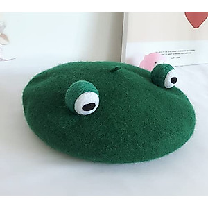 Kawaii Funny Frog Berets Hat Christmas Green Cap Winter Warm Women Girls Gift French Style (kawaii green frog)